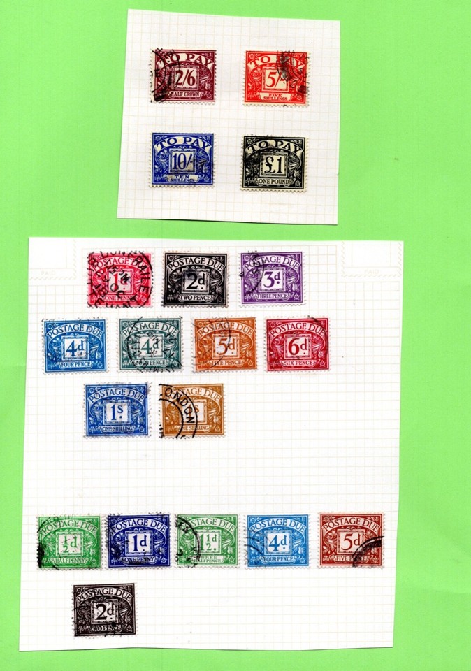 GB Selection Postage Due used stamps; predecimal; stock card + part ...