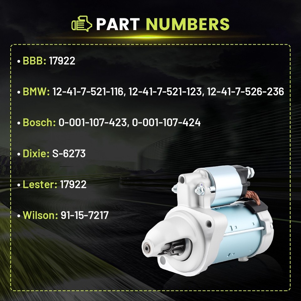 Starter For BMW 3 Series 5 Series 7 Series Z4 X1 X3 X5 X6 9 Teeth 1.1KW ...