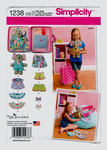 Simplicity 1283 Sewing Pattern 12" Stuffed Elephant Clothes Carrying ...