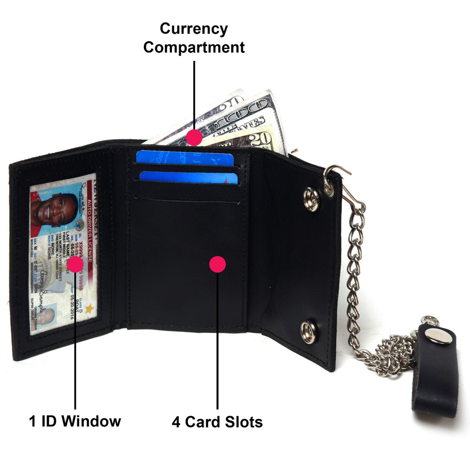 Black Genuine Leather Motorcycle Trucker Biker Chain Wallet With Inside ...