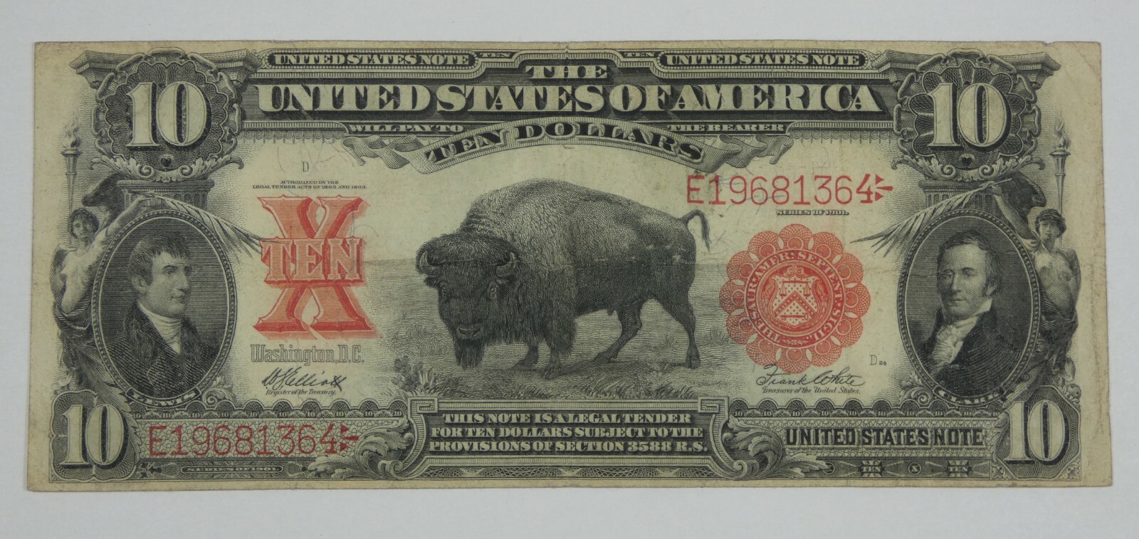 Series 1901 Large $10 Legal Tender US Bison Note VERY FINE Fr#121 ...