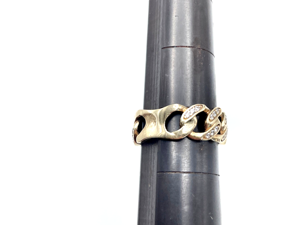10K Yellow Gold 8mm Cuban Link Cubic Zirconia Ring - Size 9.25, 5.4 ...