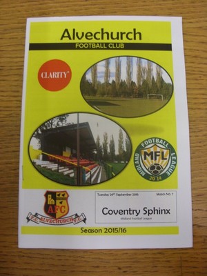 29/09/2015 Alvechurch v Coventry Sphinx . Footy Progs/Bobfrankandelvis ...