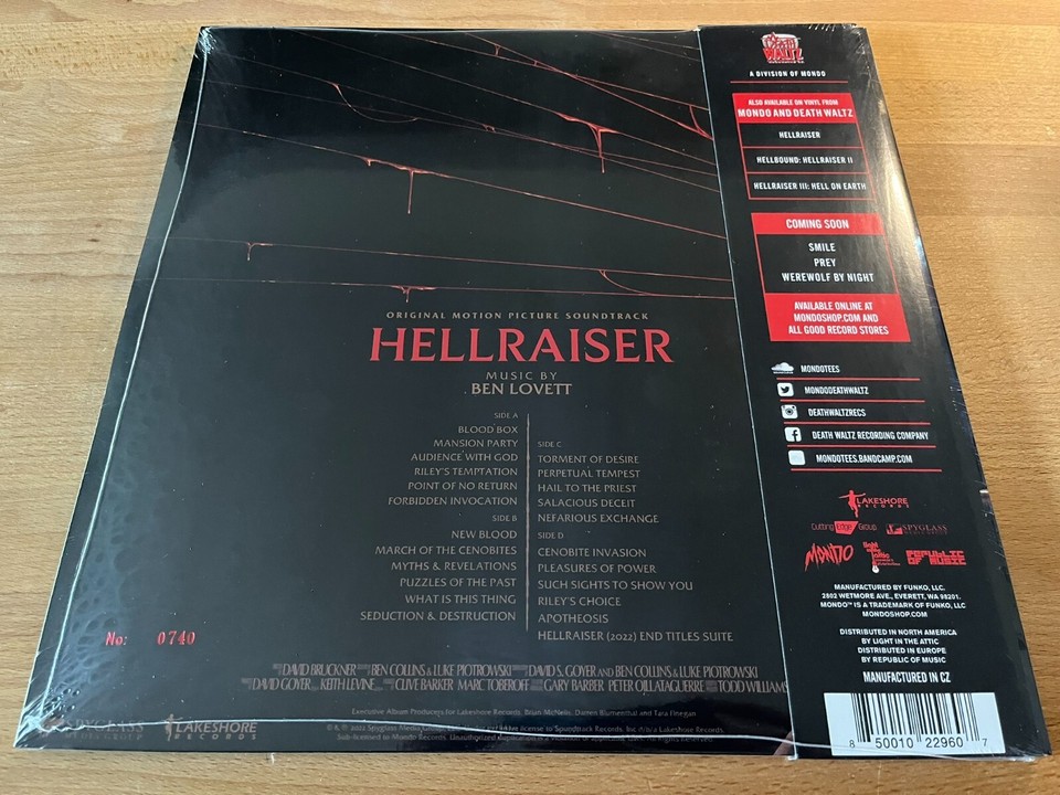 Hellraiser Vinyl Soundtrack Hell Priest Colored Vinyl NUMBERED xx/2000 ...