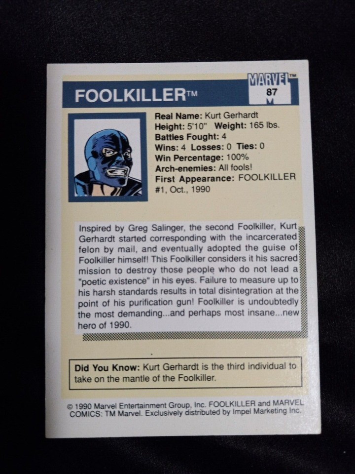 1990 Marvel Universe Impel SERIES 1 Foolkiller #87 ROOKIE CARD | eBay