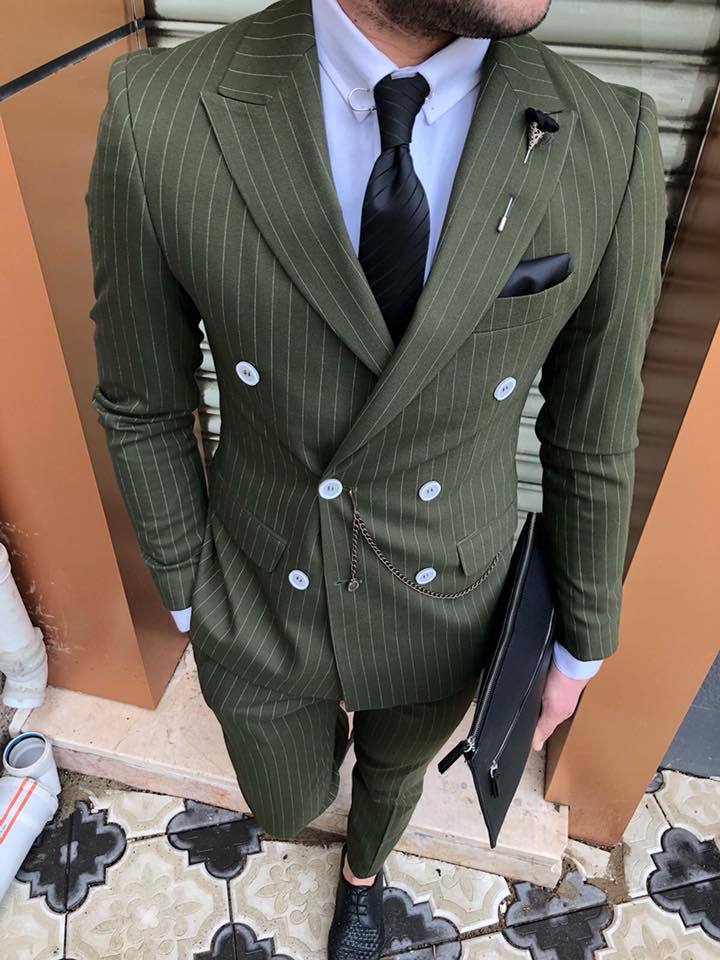 Designer Business Vert A à Rayures Fines Costume pour Hommes Cintré ...