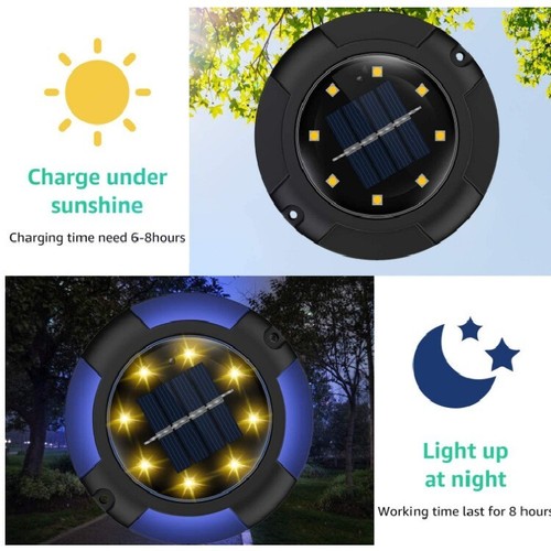 【4-Pack】Outdoor 12LED Solar Ground Lights Disk Lighting Lawn Pathway ...
