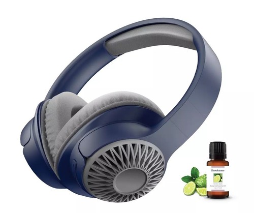 NIB Brookstone Aroma Wireless Headphones Blue Bluetooth Multisensory w ...