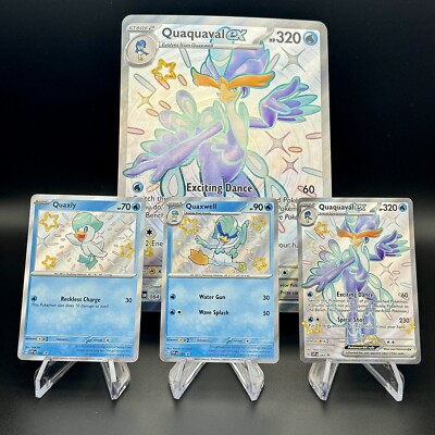 Pokémon TCG Paldean Fates Shiny Quaxly Quaxwell Quaquaval EX 3 Card ...