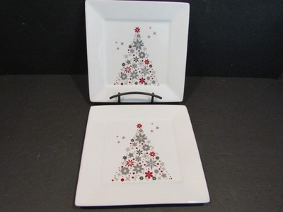 Food Network LINZER 2 Square HOLIDAY TREE 8.25" Salad Plates Red ...