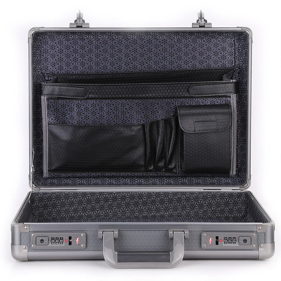 Aluminum Hard Briefcase with Foam Grey Protection Business Flight ...