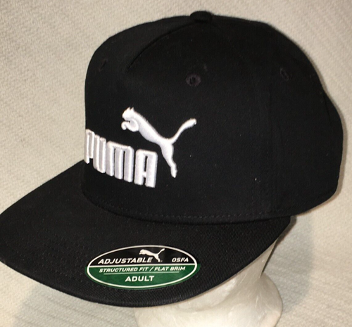 Adult One Size PUMA Snap Back Flat Brim Bill Black Adjustable OSFA Ball ...