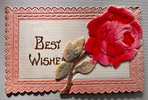 Vintage Best Wishes Red Velvet Rose Fold Out Postcard Embossed Die-cut ...
