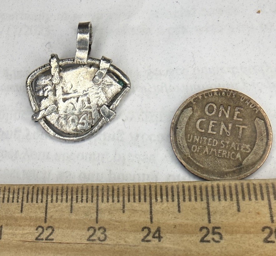 Authentic Spanish-Colonial 1-Real Silver Shipwreck Cob Coin in Bezel w ...