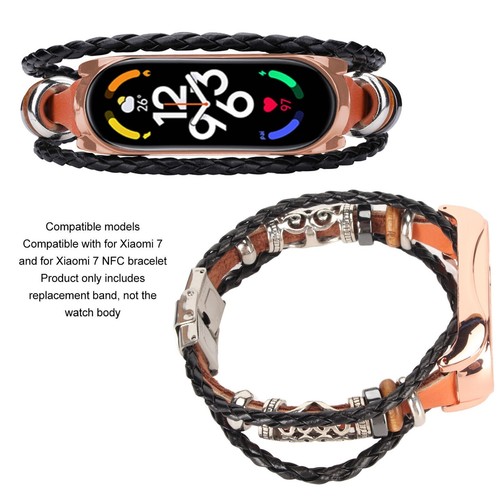 Leather Strap for Xiaomi 7 NFC Bracelet Metal Buckle Ethnic Style Retro ...