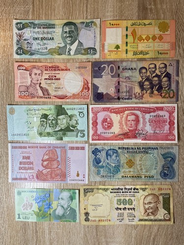 Set of 10 Circulated Foreign Paper Banknotes World Currency Lots Money ...