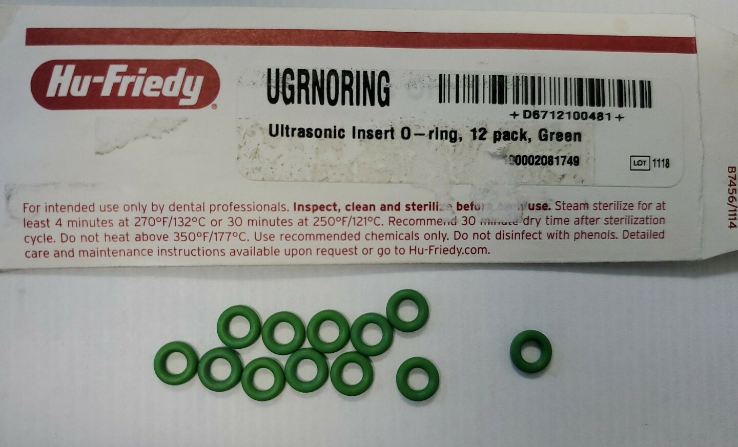 Hu-Friedy Dental Cavitron O-RINGS GREEN 12 Pcs/Bag Ultrasonic Insert ...