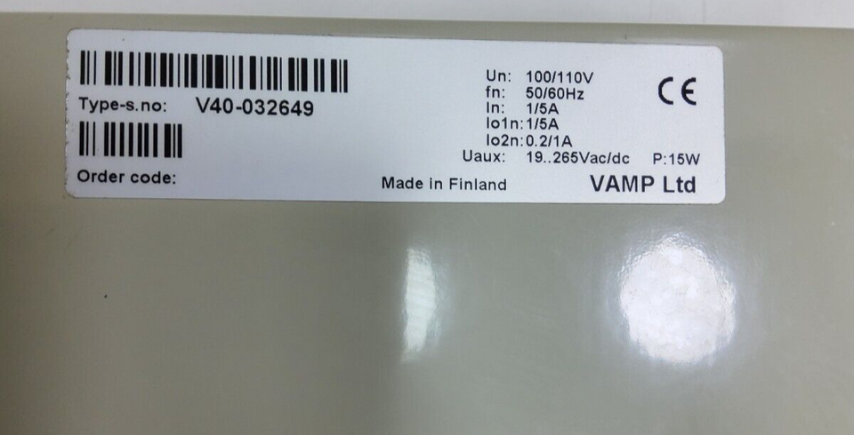 SCHNEIDER ELECTRIC VAMP 40 FEEDER/MOTOR PROTECTION / Type No. V40 ...