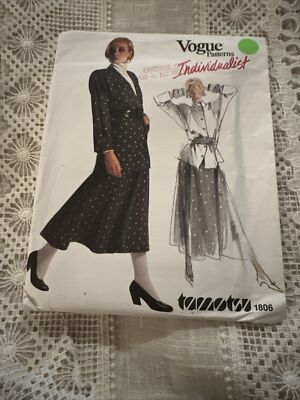 Vogue 1806 Pattern Misses Jacket Skirt Top FF Size 8 Vintage 1986 Uncut ...