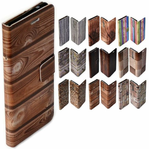 For Samsung Galaxy Series - Wood Timber Print Wallet Mobile Phone Case ...