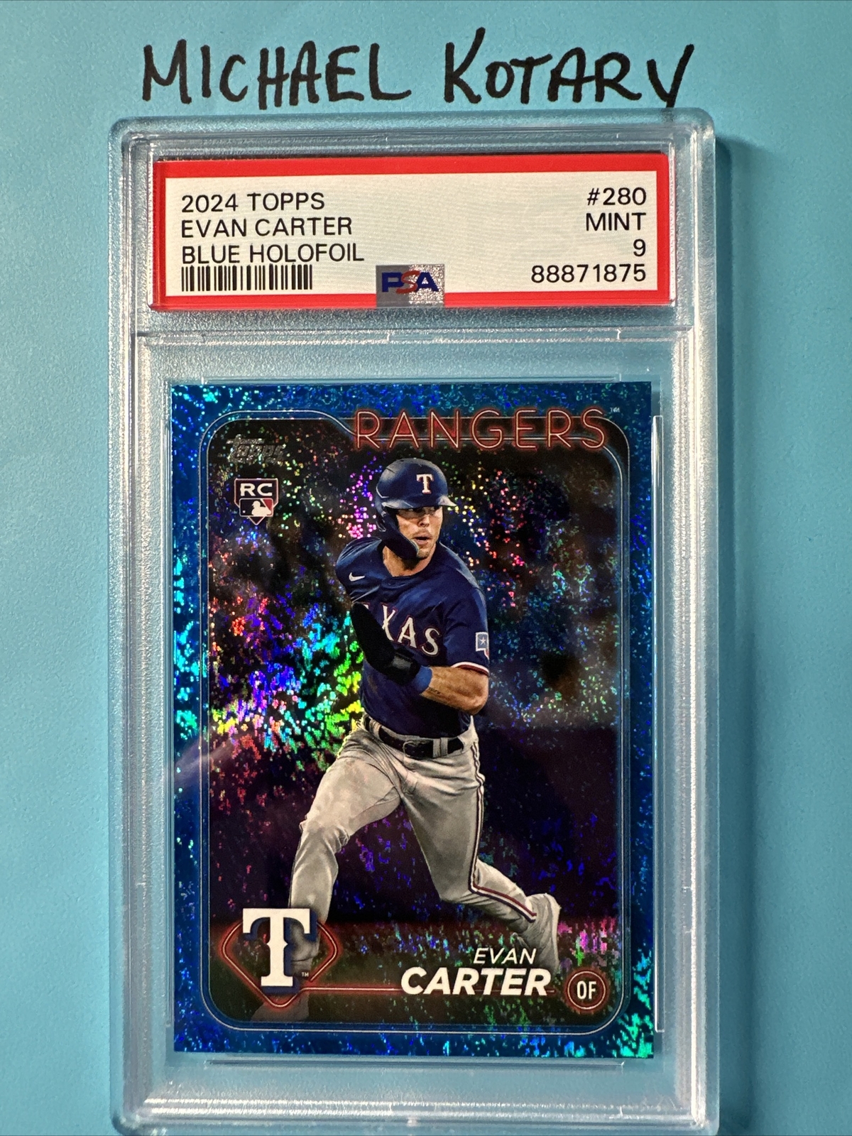 EVAN CARTER 2024 TOPPS SERIES 1 BLUE HOLOFOIL PSA 9 762/999 Rangers ...