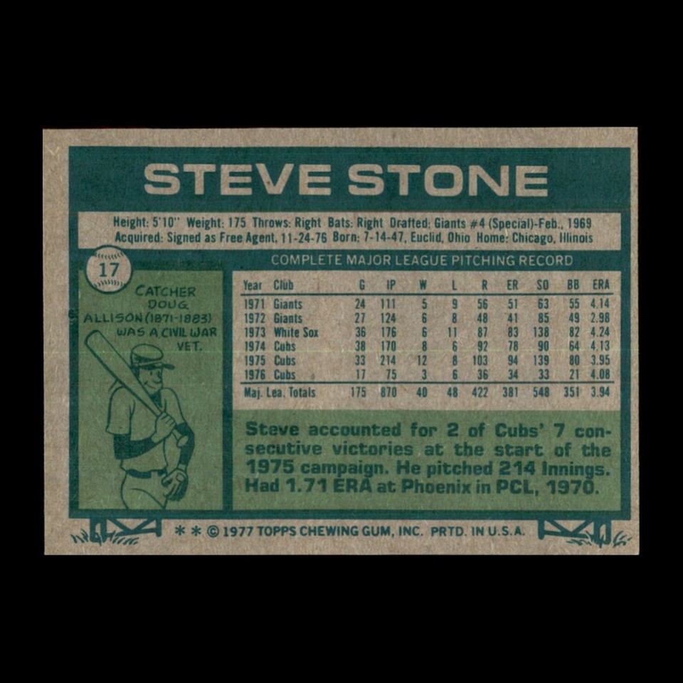 Steve Stone 1977 Topps Chicago White Sox #17 Set Break NICE! | eBay