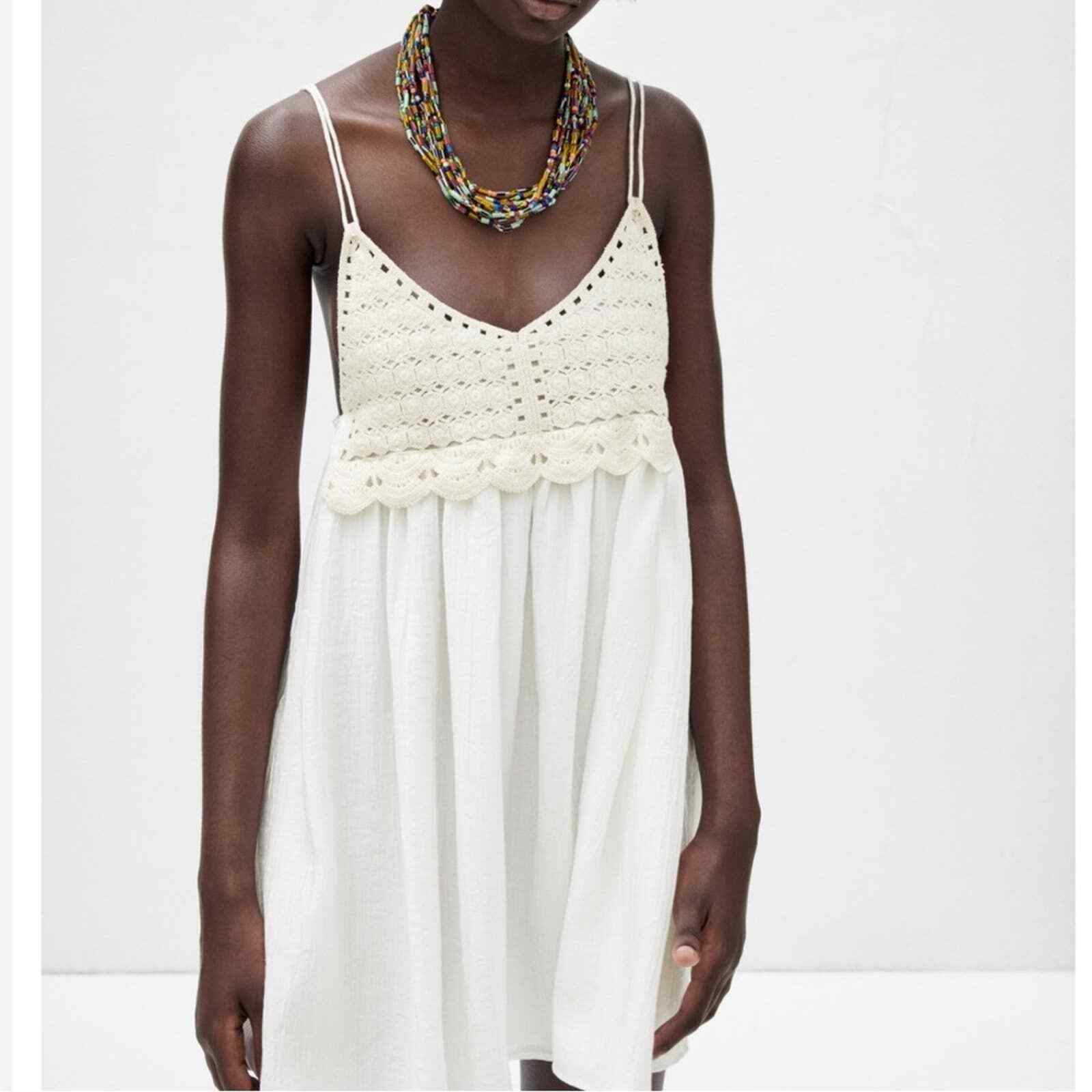 ZARA Crochet Top Mini Dress in Ivory size Small - Gem