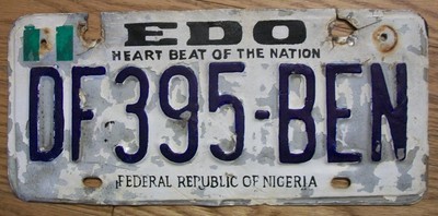 SINGLE EDO, NIGERIA LICENSE PLATE 1992/2014 DF395-BEN - HEART BEAT OF ...