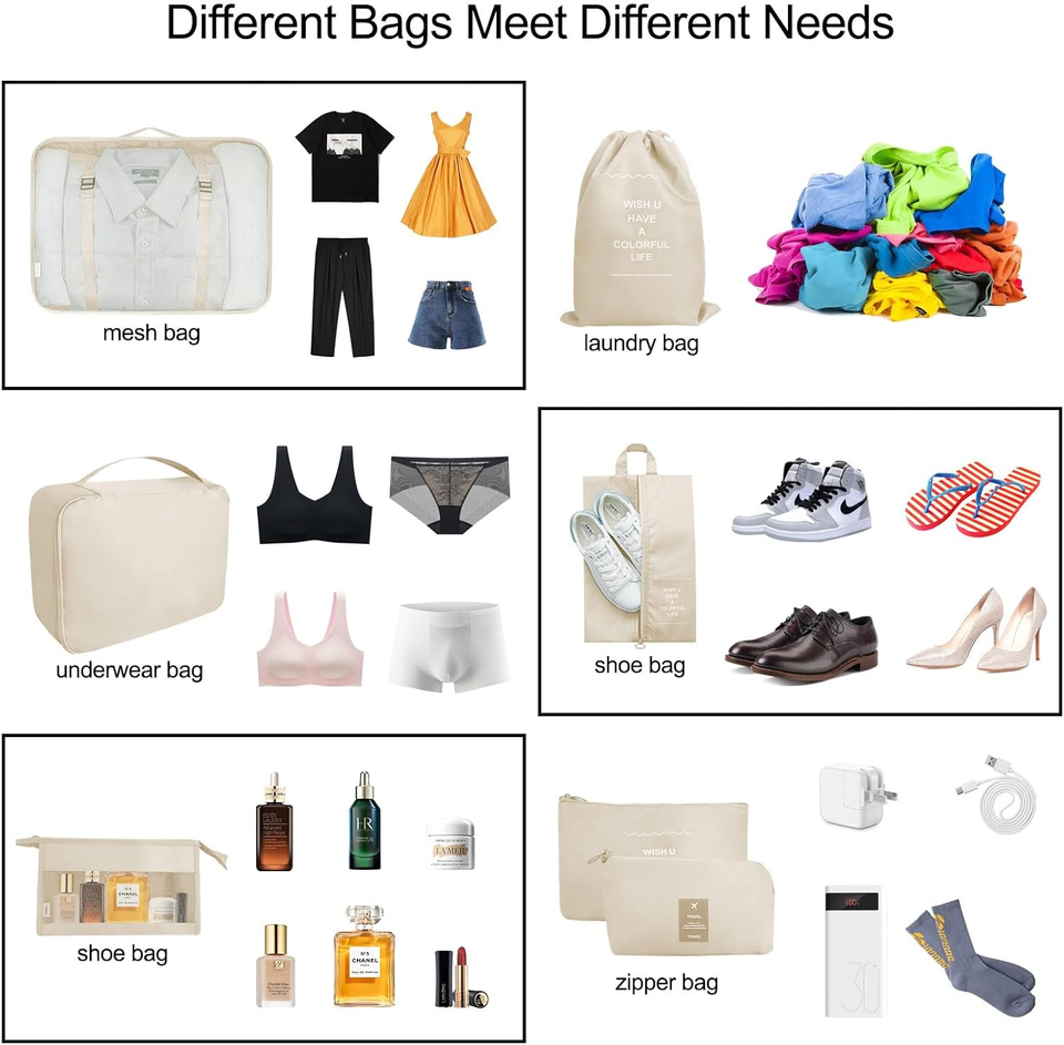 9 Set Packing Cubes for Travel, Luggage Suitcase Organizer,With Shoe ...