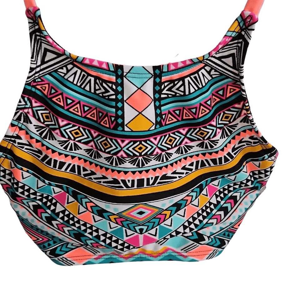 Art Class Girl's Size M Longline Bikini Swim Top Multicolor Tribal ...