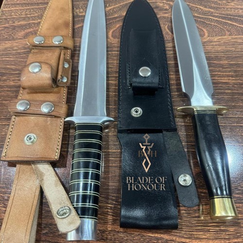 BOH-2PCS CUSTOM HANDMADE D2 TOOL STEEL HUNTING DAGGER SET WITH LEATHER ...