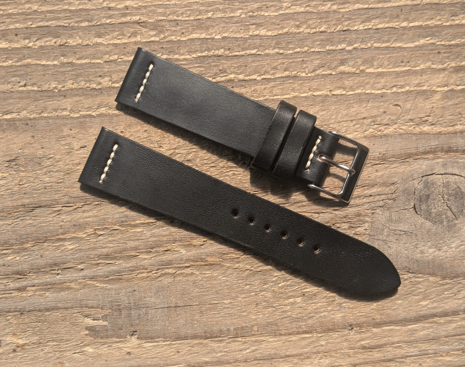 Horween Chromexcel Black Handmade Leather Watch Strap Classic Band 18 ...