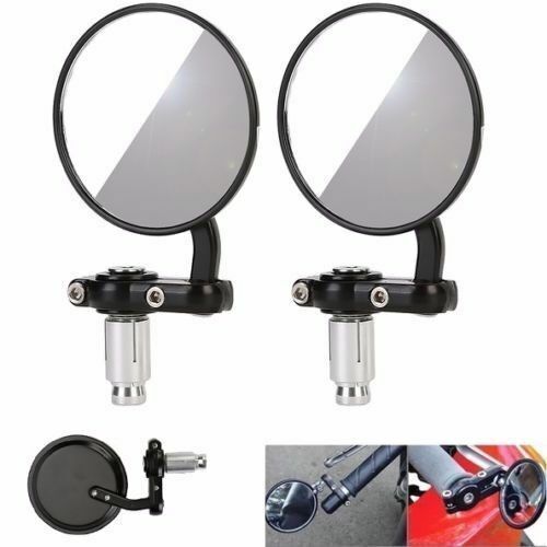 1 Pair Round 7/8" Handle Bar End Rotatable Rear View Side Mirrors AU KY ...