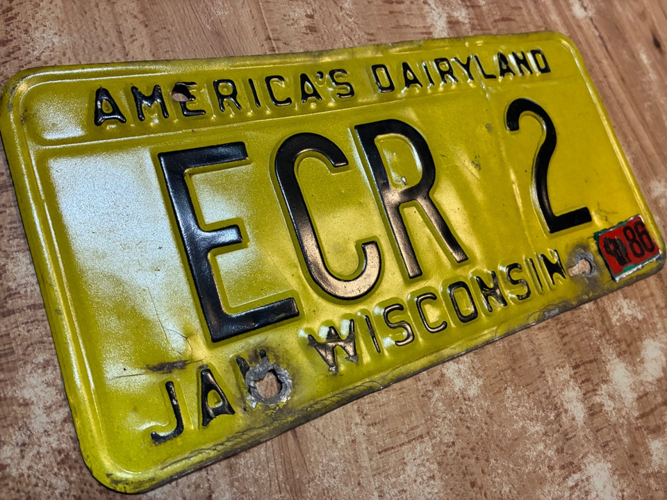 1986 WISCONSIN LICENSE PLATE VANITY ECR 2 ROUGH SHAPE WI ECLUSIVE CAR ...