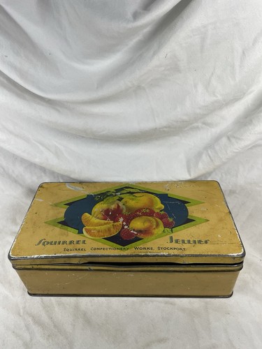 Vintage Squirrel Jellies Confectionery Works Yellow Metal Tin Box | eBay UK