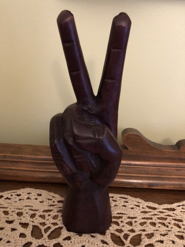 Vintage Carved Wood Hand Peace Sign Fingers Hippy 70's Groovy Wooden ...