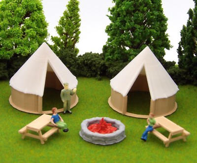 Yurt Tent Camping - HO Scale Scenery, 2 Tents, 2 Picnic Tables and Fire ...
