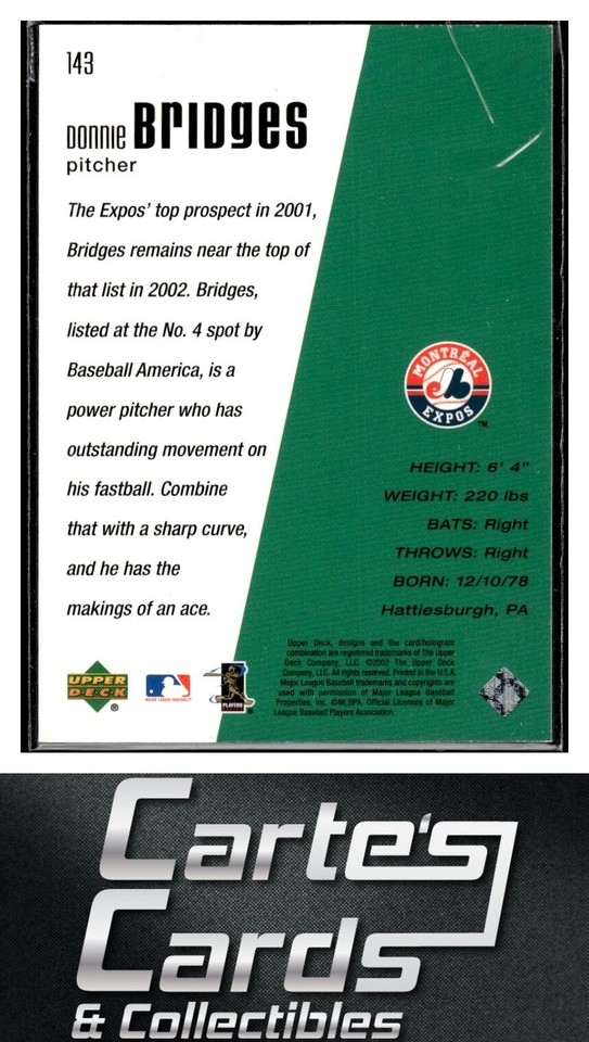 Donnie Bridges 2002 Upper Deck Diamond Connection #143 Montreal Expos RC /1500 | eBay