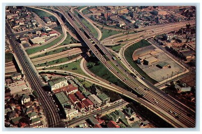 c1960 Aerial Los Angeles Freeway System Downtown Los Angeles California ...