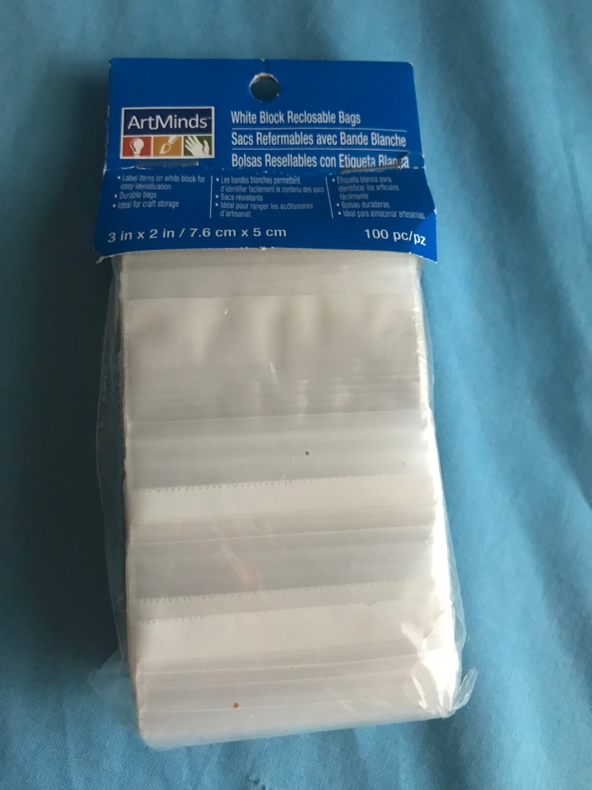 New 100 Count Pkg. Art Minds 3” x 2” White Block Re-closable Ziploc ...
