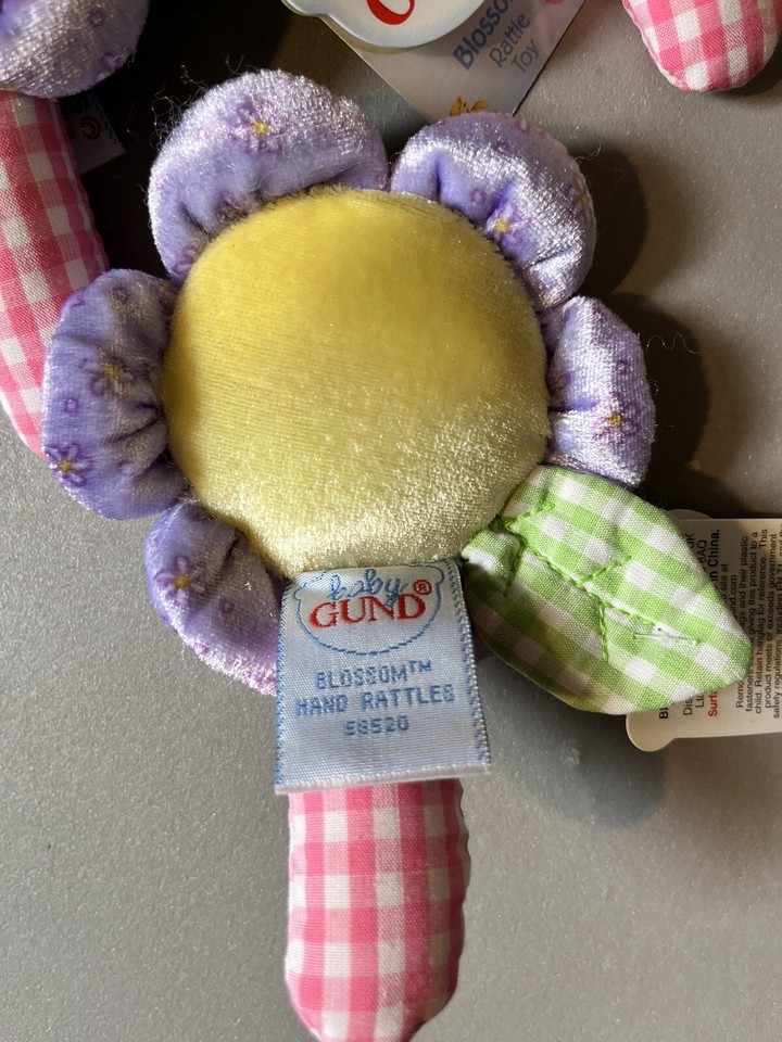 Baby Gund Blossom Hand Rattle Toy With Mirror Birth & Up Purple Flower ...