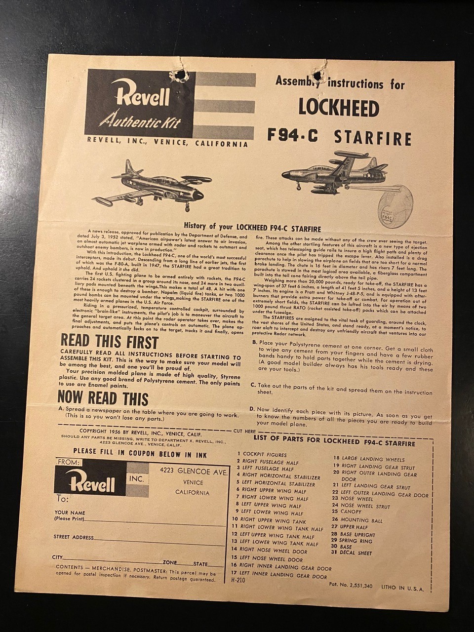 Vintage 1950s Revell Model Instructions Manuals Mitchell Boeing Martin ...