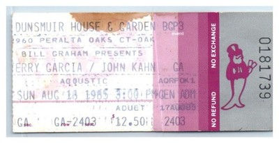 Jerry Garcia Band Concert Ticket Stub August 18 1985 Oakland California ...