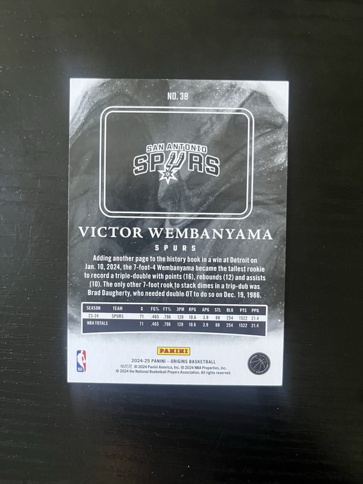 Victor Wembanyama 2024-25 Panini Origins Maroon 23/115 #38 San Antonio ...