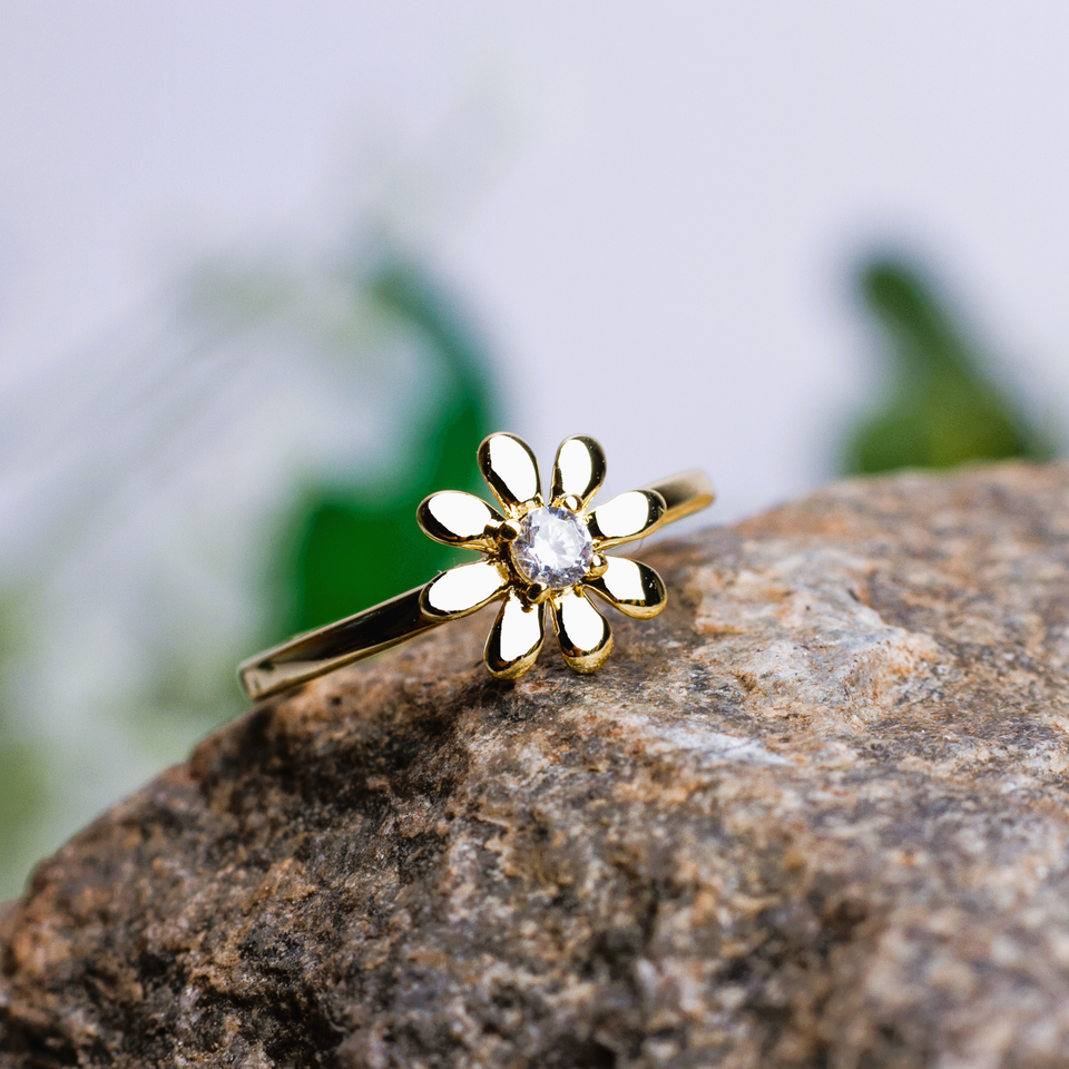 Daisy Flower Ring, Floral Design with Adjustable Band, Gold, Rose Gold or Silver | eBay