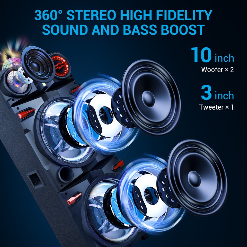 Large Party Bluetooth Speaker Heavy Bass Stereo LOUD Sound Indoor ...
