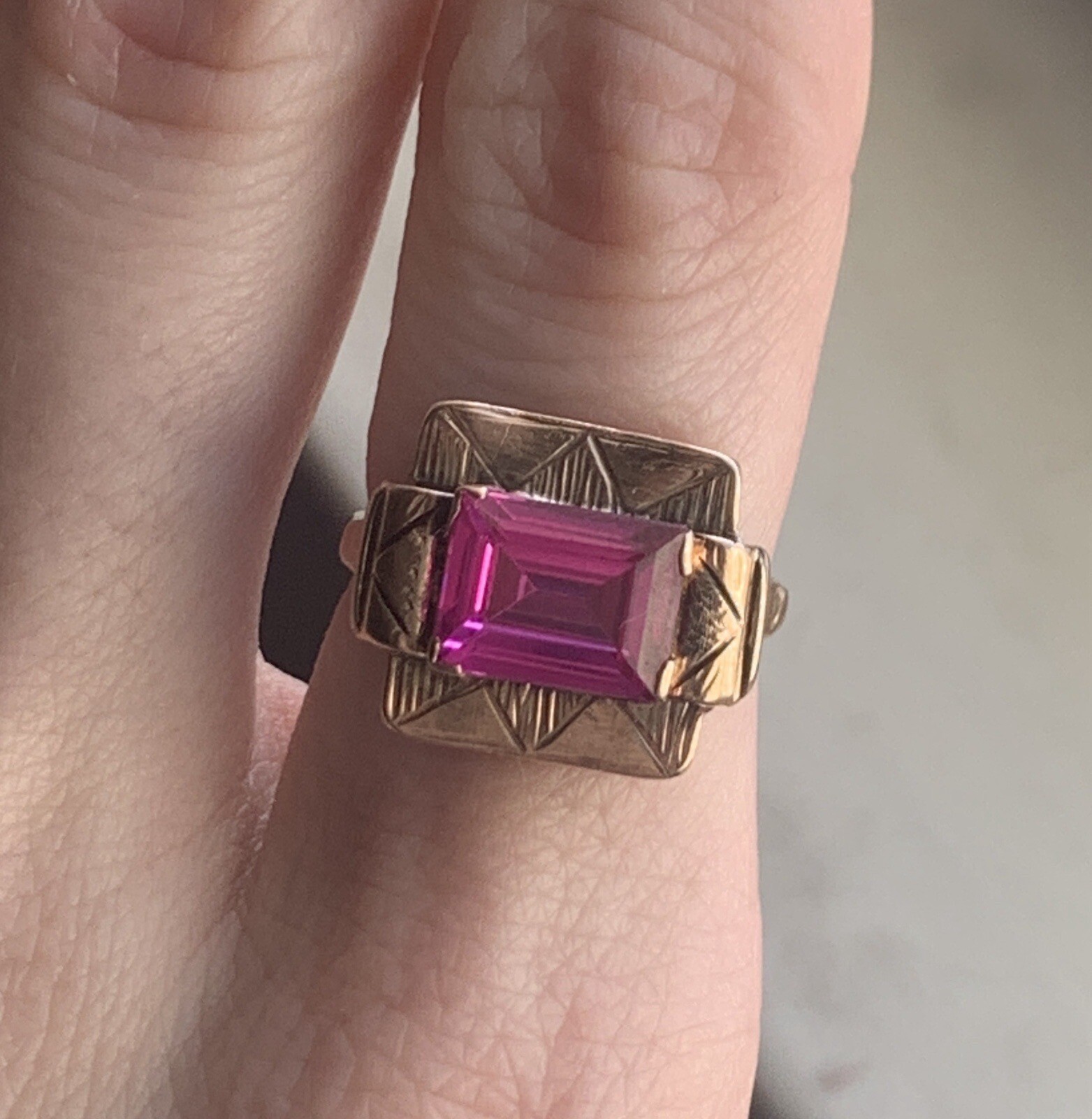 14k Pink Gold Vintage Art Deco Tank Ring | eBay