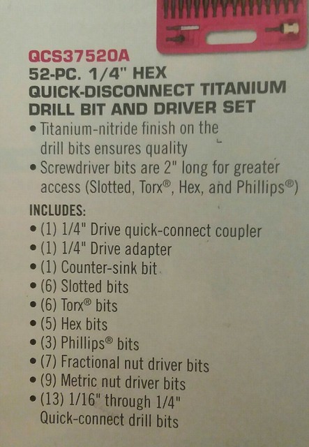 Mac Tools 52 PC Quick Connect Drill Bit Set QCS37520A for sale online ...