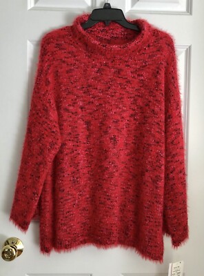 Ruby Rd Sweater Women's Size XL Red Knit 3/4 Sleeve Round Neck Cowl ...