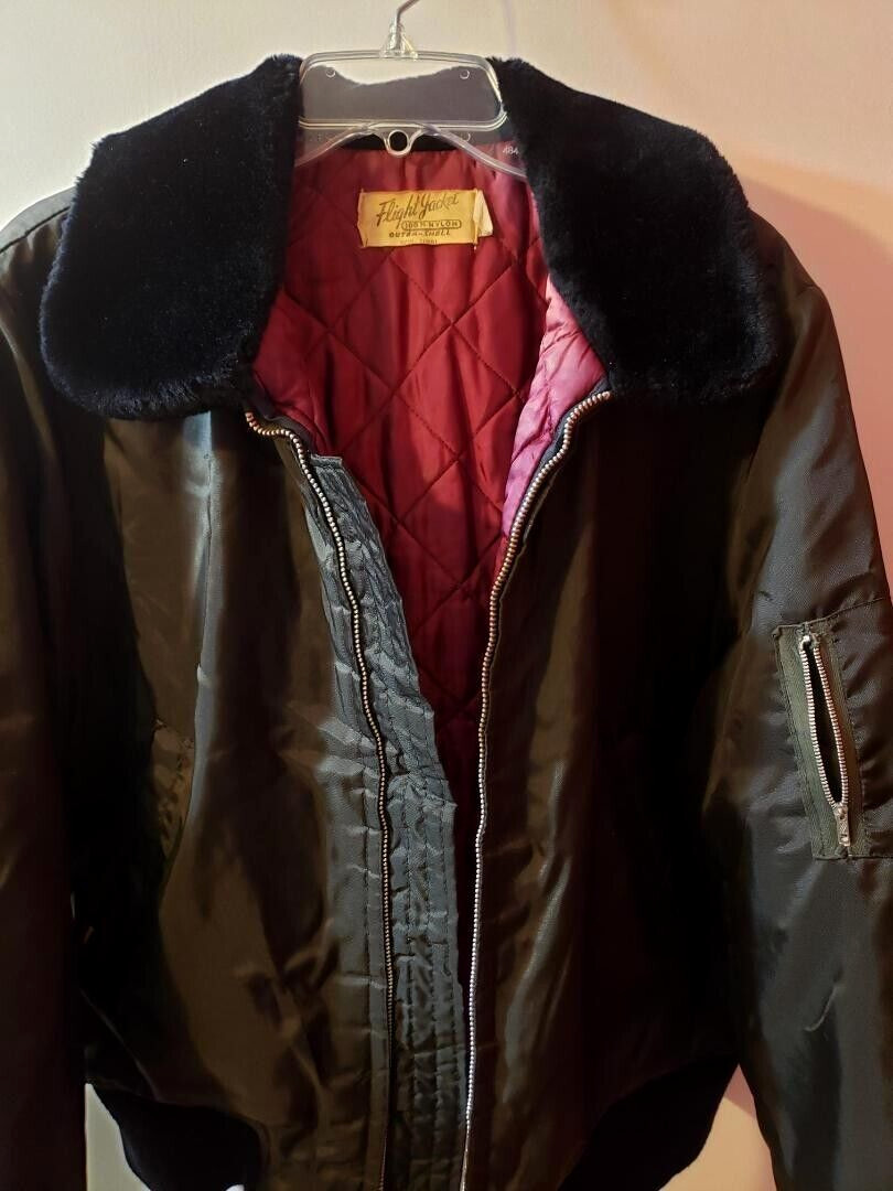 VINTAGE 40s WWII FLIGHT BOMBER JACKET BLACK AUTHENTIC… - Gem